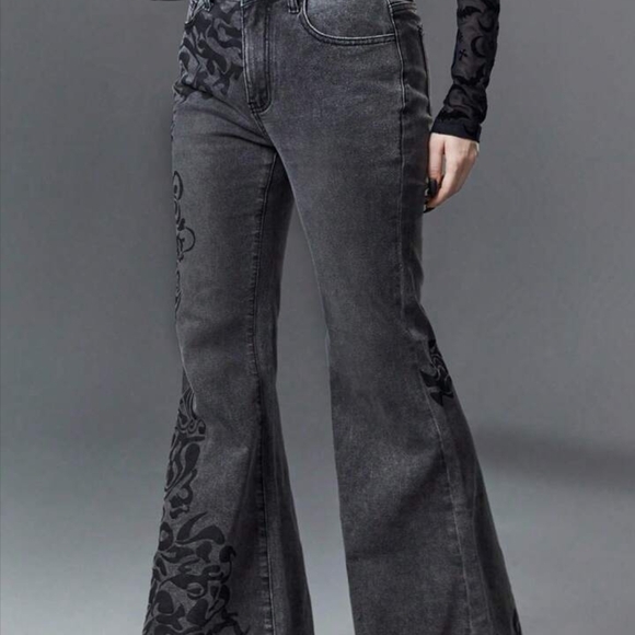 SHEIN | Jeans | Shein Dark Gray Flare Jeans With Black Design | Poshmark